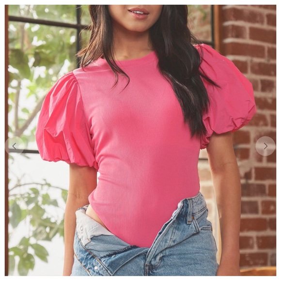 ShopEvelynne | Tops | 22 Boho Solid Big Puff Sleeve Bodysuit | Poshmark